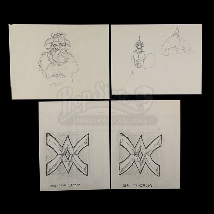 Ron Cobb Hand-Drawn Conan Concept Artwork and Printed Crom Emblem ...