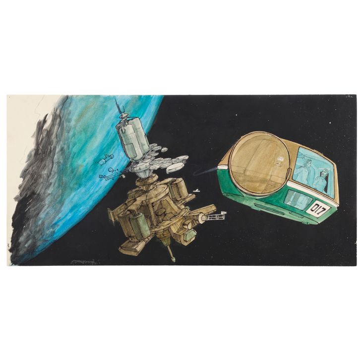 945. Hand-Painted Andrew Probert Travel Pod and Orbital Office Complex ...