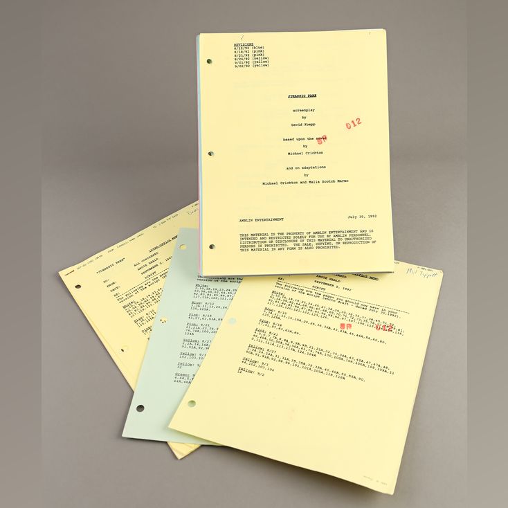 Revised Script Pages and Inter-Office Memos | JURASSIC PARK (1993)