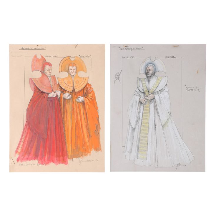 Pair of Hand-painted James Acheson Time Lord Costume Designs | DOCTOR ...