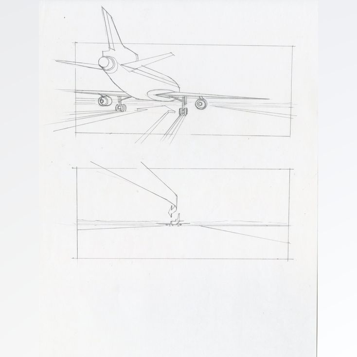 Pair of Hand-Drawn Airplane Runway Take-Off Sketches | DIE HARD 2 (1990)
