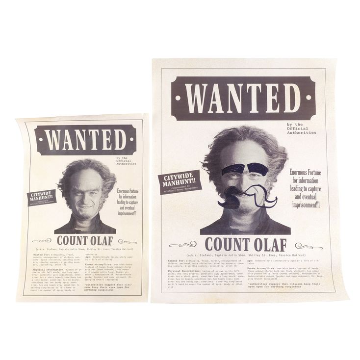Count Olafs Wanted Posters - Clean and Drawn with Mustache | SERIES OF ...