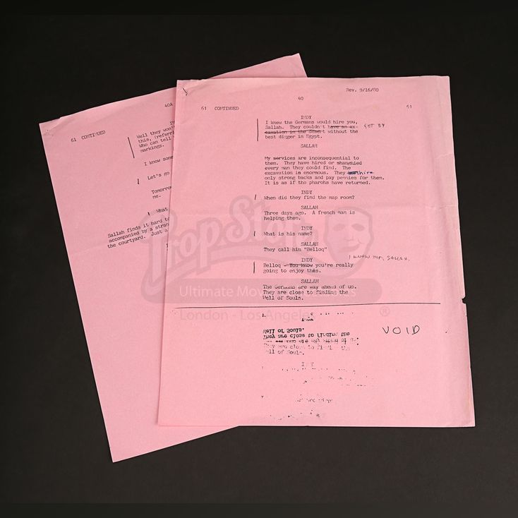 Harrison Fords Script Revision Pages | INDIANA JONES AND THE RAIDERS OF ...