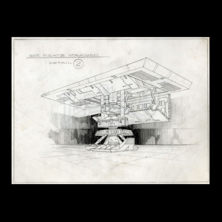 Hand-Drawn Pirate Star Ship Exterior Detail Showing Undercarriage ...