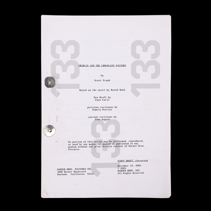 First Draft Script | CHARLIE AND THE CHOCOLATE FACTORY (2005)