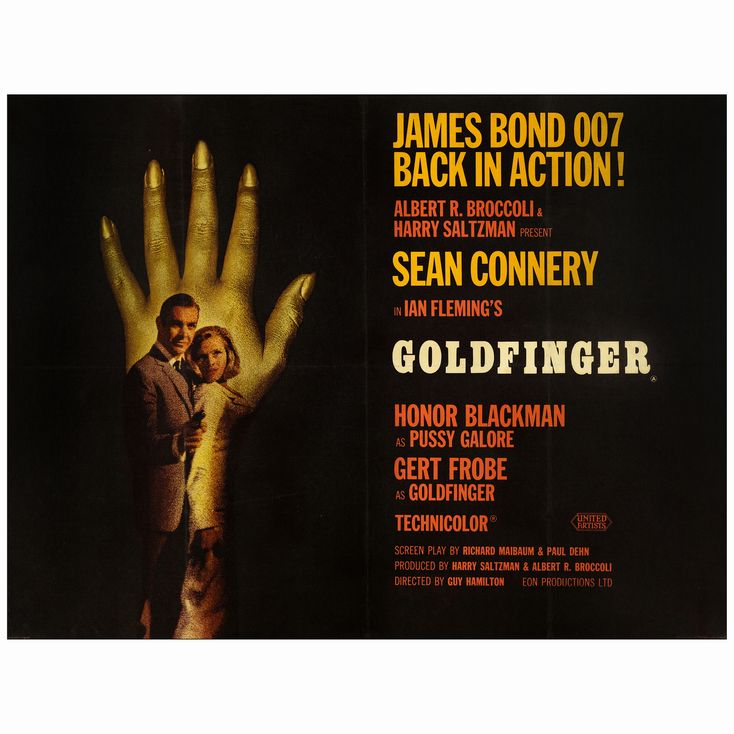 201. JAMES BOND GOLDFINGER (1964) British Quad (30 x 40) Style B, Country-of-Origin Very Fine on ...