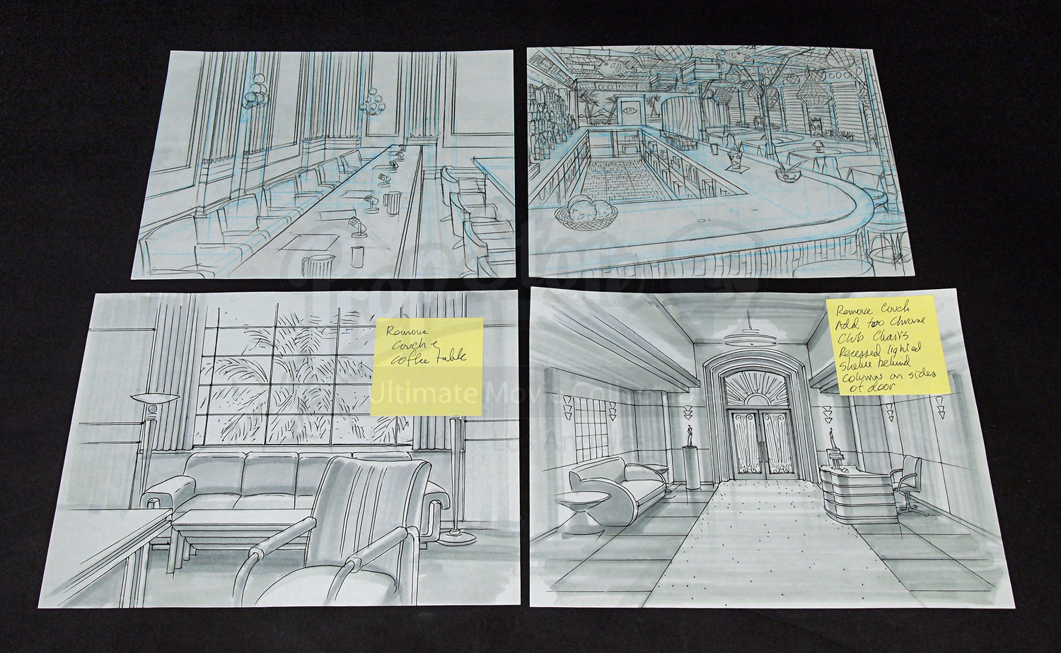Four Pages Of Original Hand Drawn Interior Artwork | Prop Store ...