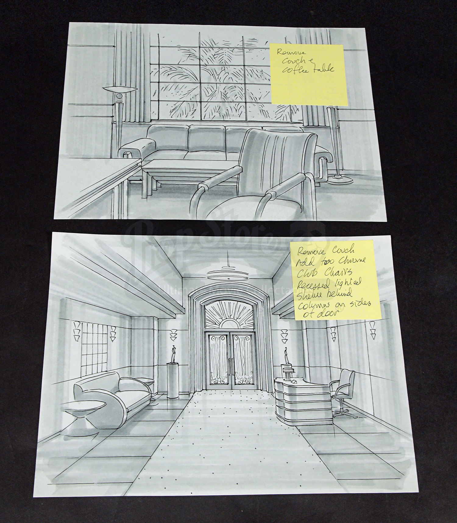 Four Pages Of Original Hand Drawn Interior Artwork | Prop Store ...