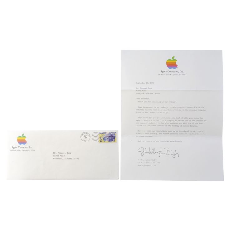 Lot 736 - Forrest Gumps (Tom Hanks) Letter from Apple | FORREST GUMP (1994)
