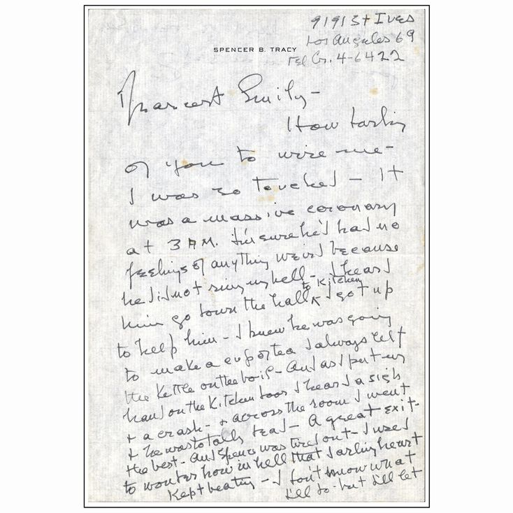 344. KATHARINE HEPBURN - HANDWRITTEN SIGNED LETTER ON SPENCER TRACYS ...