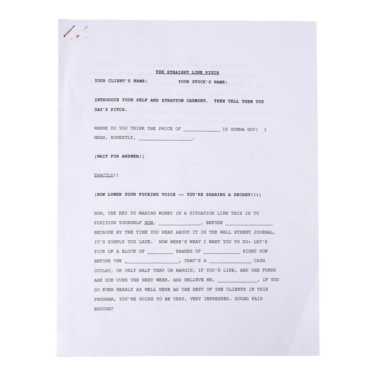 Lot 977 - The Straight Line Pitch Sales Pitch Script | WOLF OF WALL ...