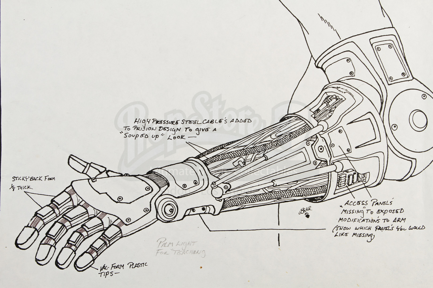 Yale Cyborg Arm Concept Drawing Production Copy | Prop Store - Ultimate ...