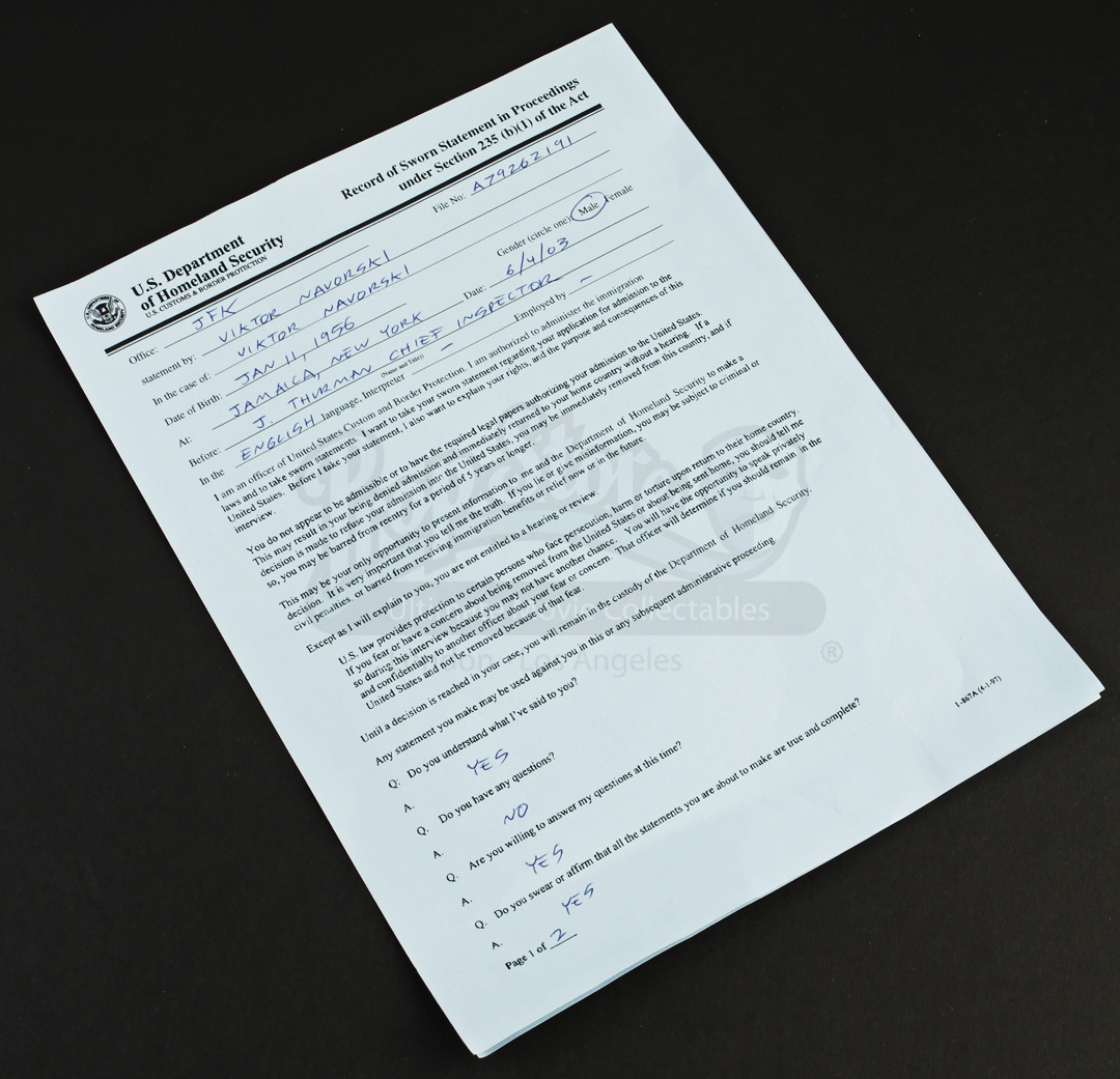 Viktors Blue Immigration Forms | Prop Store - Ultimate Movie Collectables
