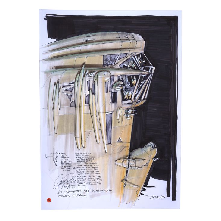 Lot 728 - Hand-Drawn Jacques Rey War Ship Concept Illustration ...