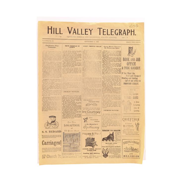 Lot 63 - 1885 Hill Valley Telegraph Newspaper Cover | BACK TO THE ...