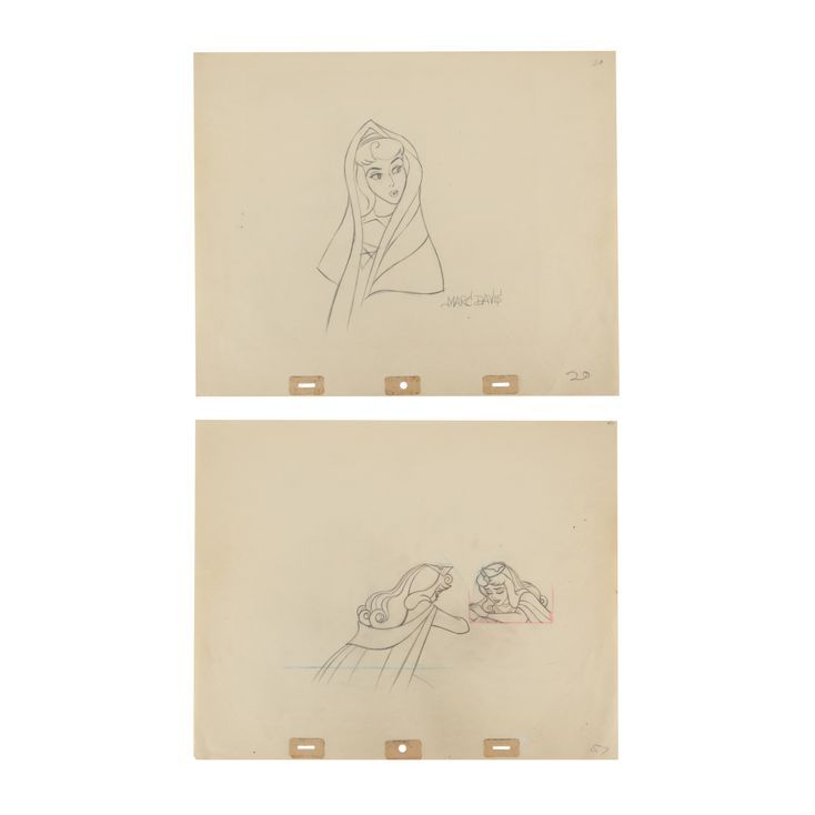 408. Two Princess Aurora Original Production Pencil Drawings, One ...