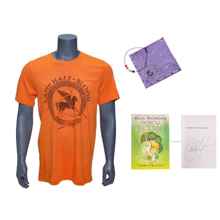 Lot 28 Character Signed Camp Half-Blood T-Shirt, Necklace, Bandana and ...