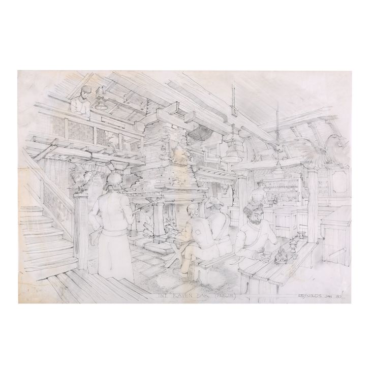 Hand-drawn Norman Reynolds The Raven Interior Concept Sketch | INDIANA ...