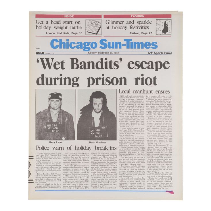 965. Wet Bandits Chicago Sun-Times Newspaper Cover | HOME ALONE 2: LOST ...