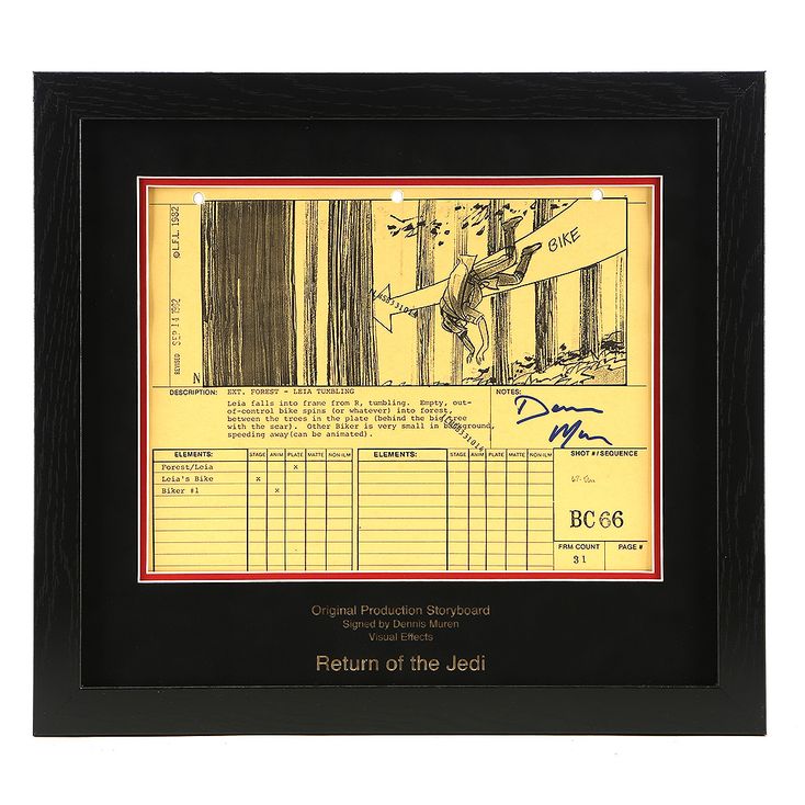 Dennis Muren-Signed Production Storyboard - Luke and Leia Trail Biker ...