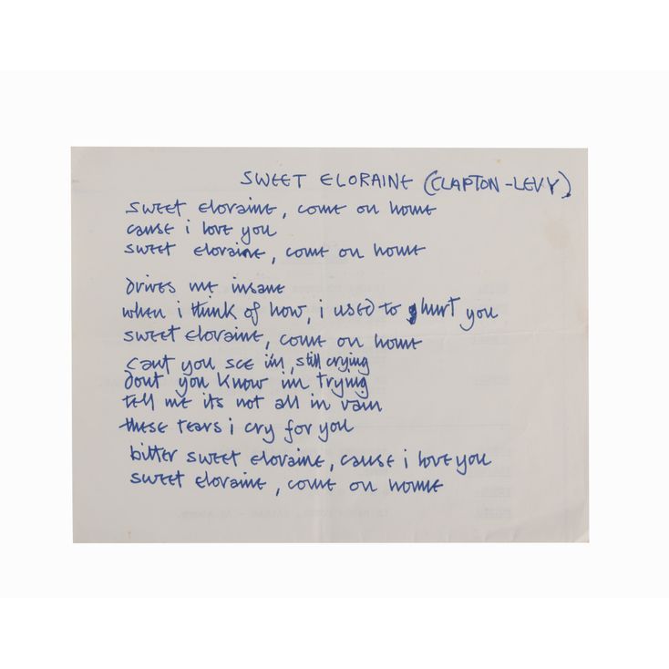 130. Eric Clapton's Handwritten Lyrics For Unreleased Song Sweet ...