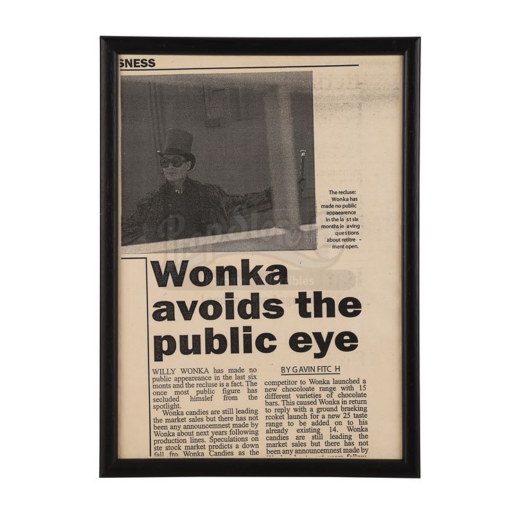 Wilbur Wonka (Christopher Lee) Framed Newspaper Cutting Wonka Avoids ...