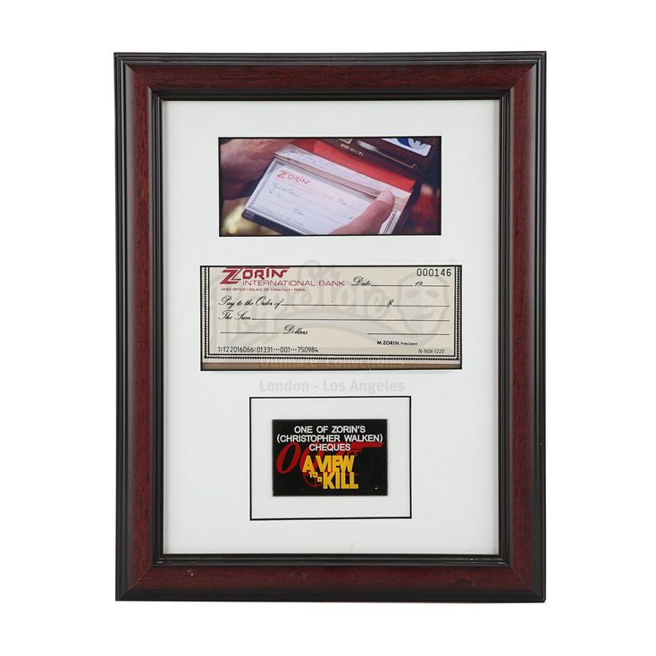 Framed Zorin Cheque Display | JAMES BOND: A VIEW TO A KILL (1985)