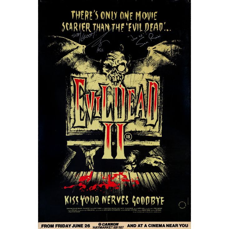 587. EVIL DEAD II - Key Cast and Crew-Autographed British 40 x 60 Key ...