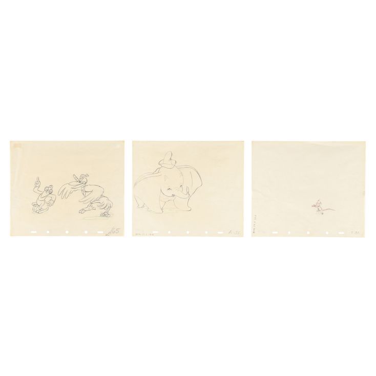 2099. Three Original Production Drawings of Dumbo, Timothy Q. Mouse and ...