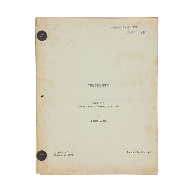 Lot # 352: STAR WARS: A NEW HOPE (1977) - Norman Reynolds' Hand ...