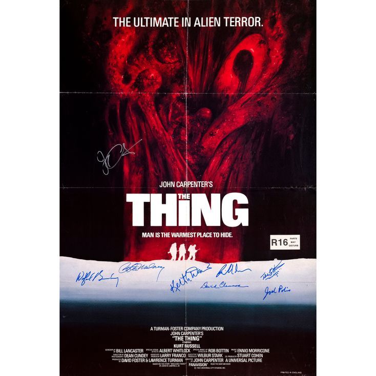 428. THE THING - Key Cast-Autographed British One Sheet Key Cast ...