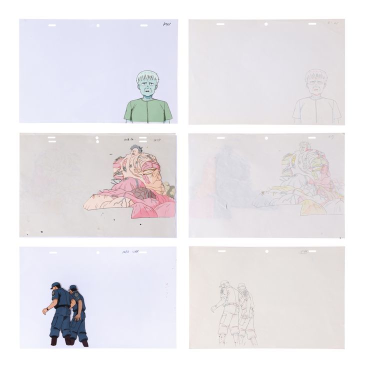 Tetsuo Shima, Takashi and Two Officers Original Production Cels and ...