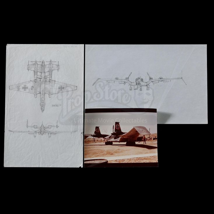 Hand-Drawn Ron Cobb German Flying Wing Plane Concept Sketches with ...