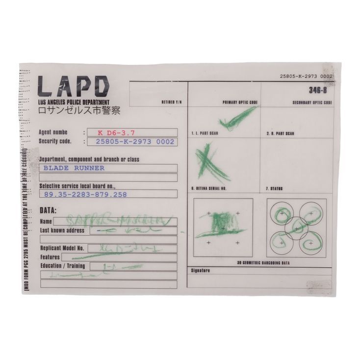 166. K's (Ryan Gosling) LAPD Notepad Used Transparency ### BLADE RUNNER ...