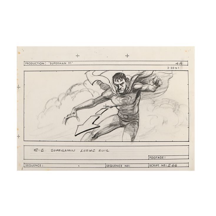 Hand-Drawn Superman Looks Evil Storyboard | SUPERMAN III (1983)