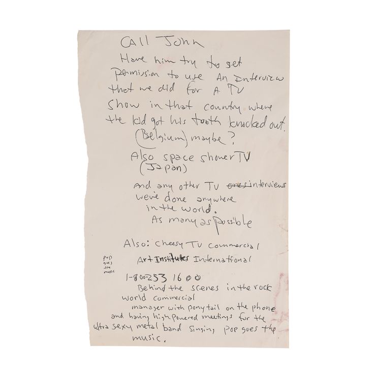 Lot # 619: KURT COBAIN - Kurt Cobain's Handwritten Music Video Requests ...