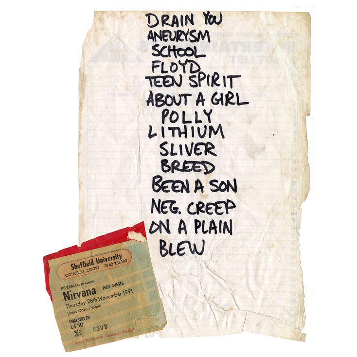 Lot 545 - Dave Grohl-handwritten Set List From Nevermind Tour, With Ticket Stub | NIRVANA