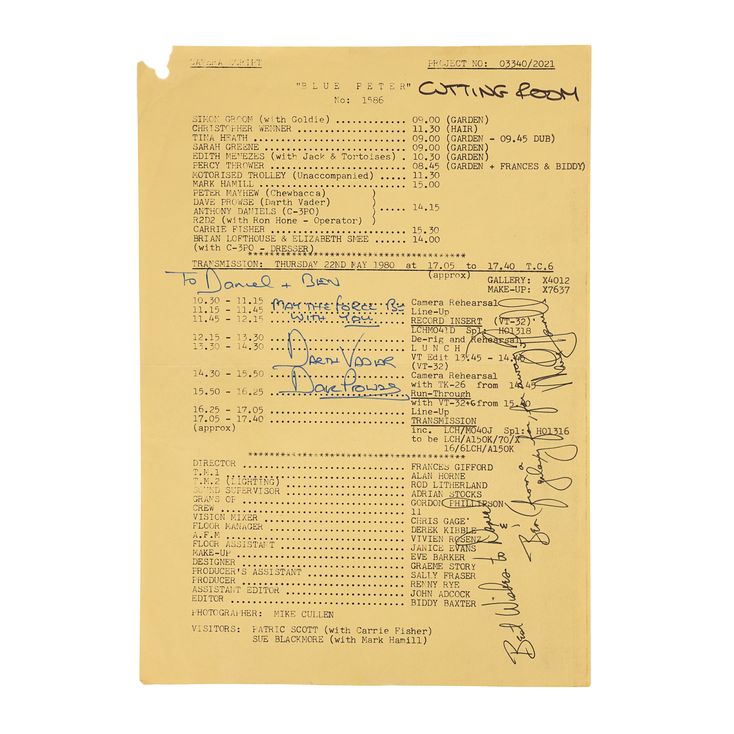 Lot 1373 - Mark Hamill and Dave Prowse Autographed Blue Peter Call ...