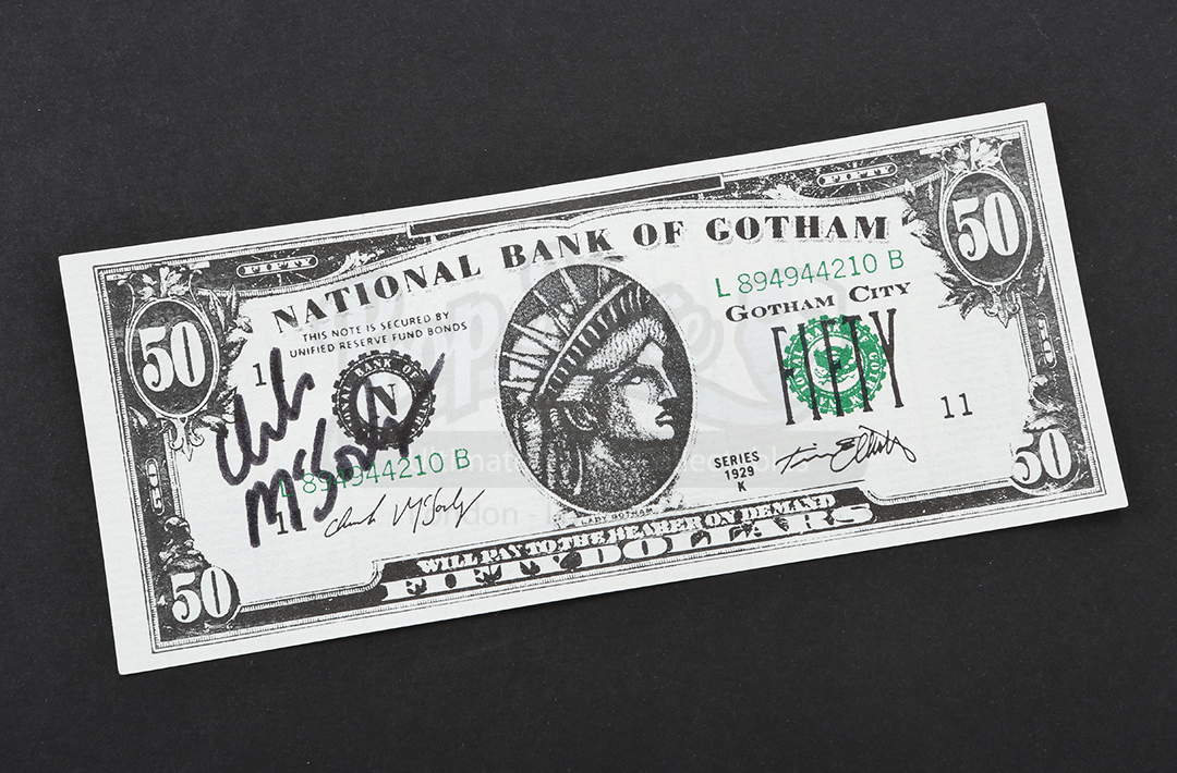 Signed Bank of Gotham Note - 50 | Prop Store - Ultimate Movie Collectables
