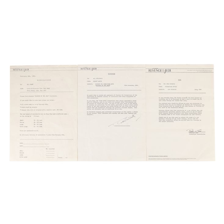 Production Memos | STAR WARS: RETURN OF THE JEDI (1983)
