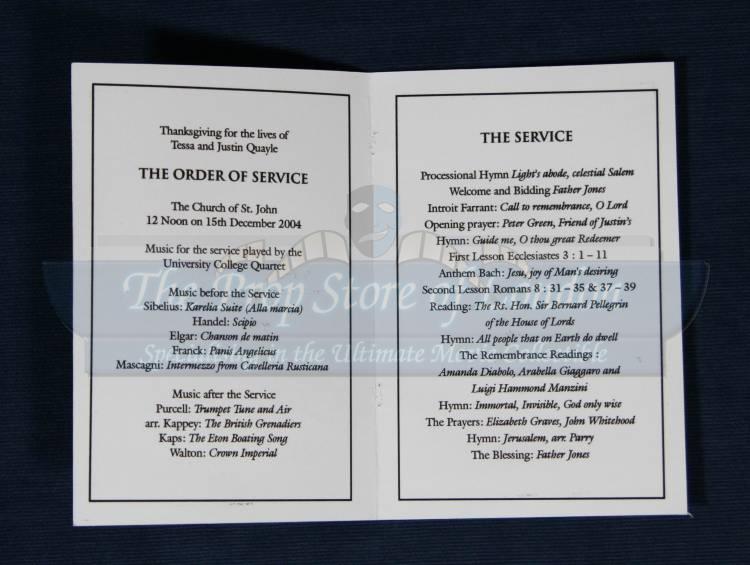 Tessa Funeral Programme and Joint Memorial Leaflet | Prop Store ...