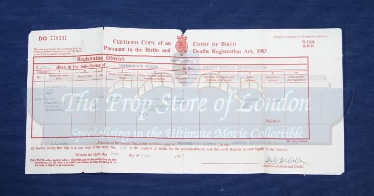 Tessas (Rachel Weisz) Prop Birth Certificate | Prop Store - Ultimate ...