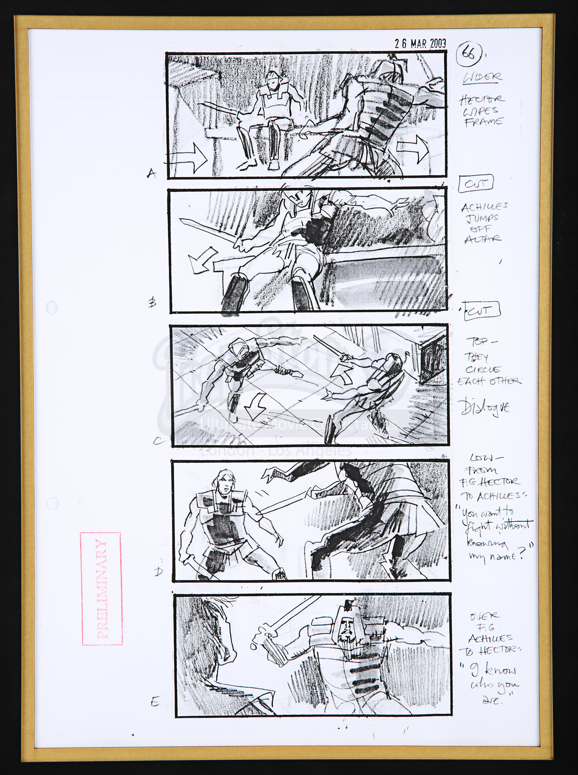 Original Production Storyboard - Hector and Achilles Fight | Prop Store ...