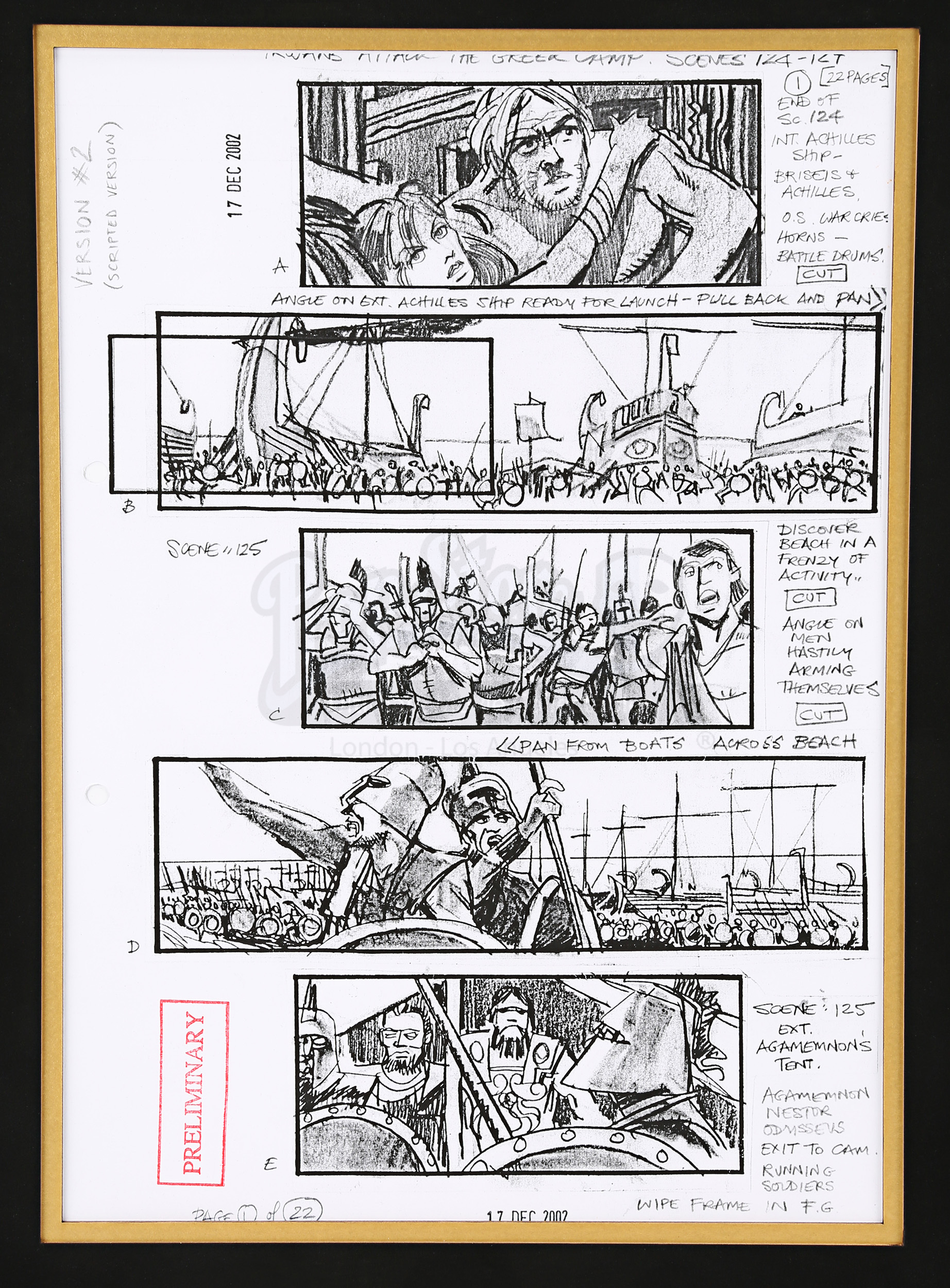 Original Production Storyboard - The Trojans Attack the Greek Camp ...