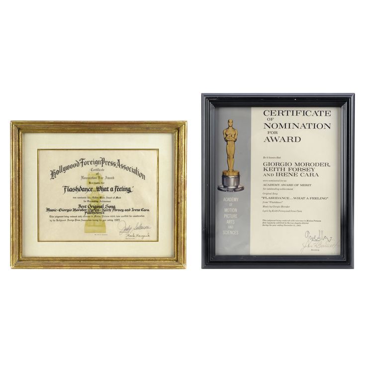 Lot # 1263: FLASHDANCE (1983) - Framed Academy Award Certificate of ...