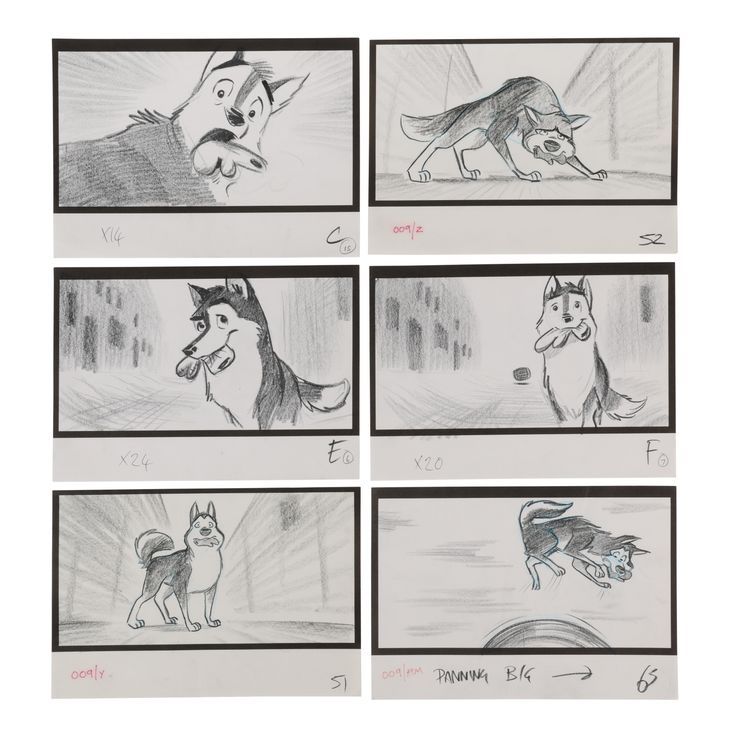 333. Six Original Storyboard Panels | BALTO (1995)