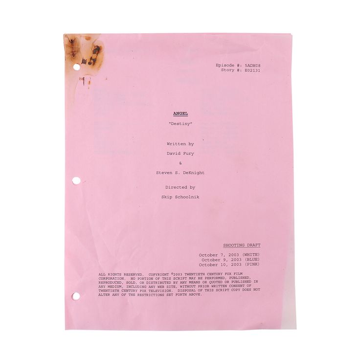 Incomplete Production Script - Destiny | ANGEL (1999-2004)