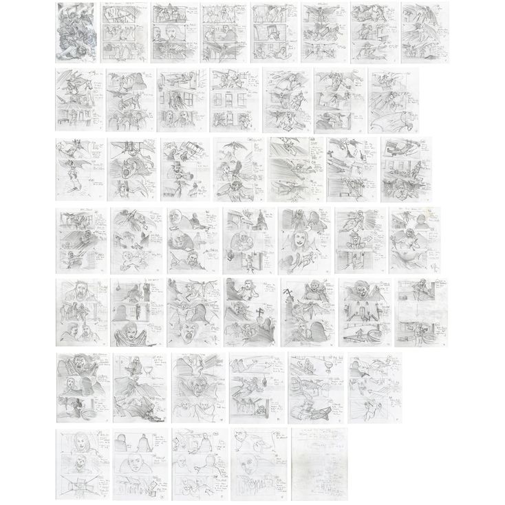 Lot 978 - Set of 46 Hand-Drawn Doug Brode Village Attack Storyboard Pages with Cast Concept ...