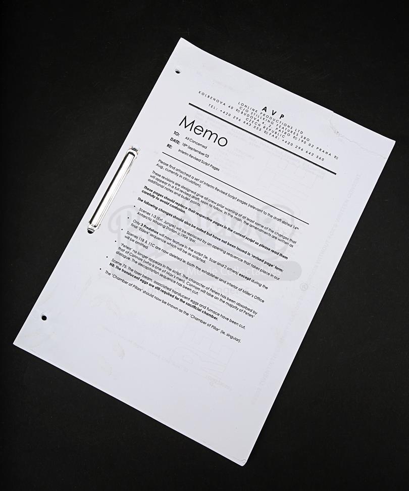 Lot # 5 - ALIEN VS. PREDATOR - Revised Script Pages