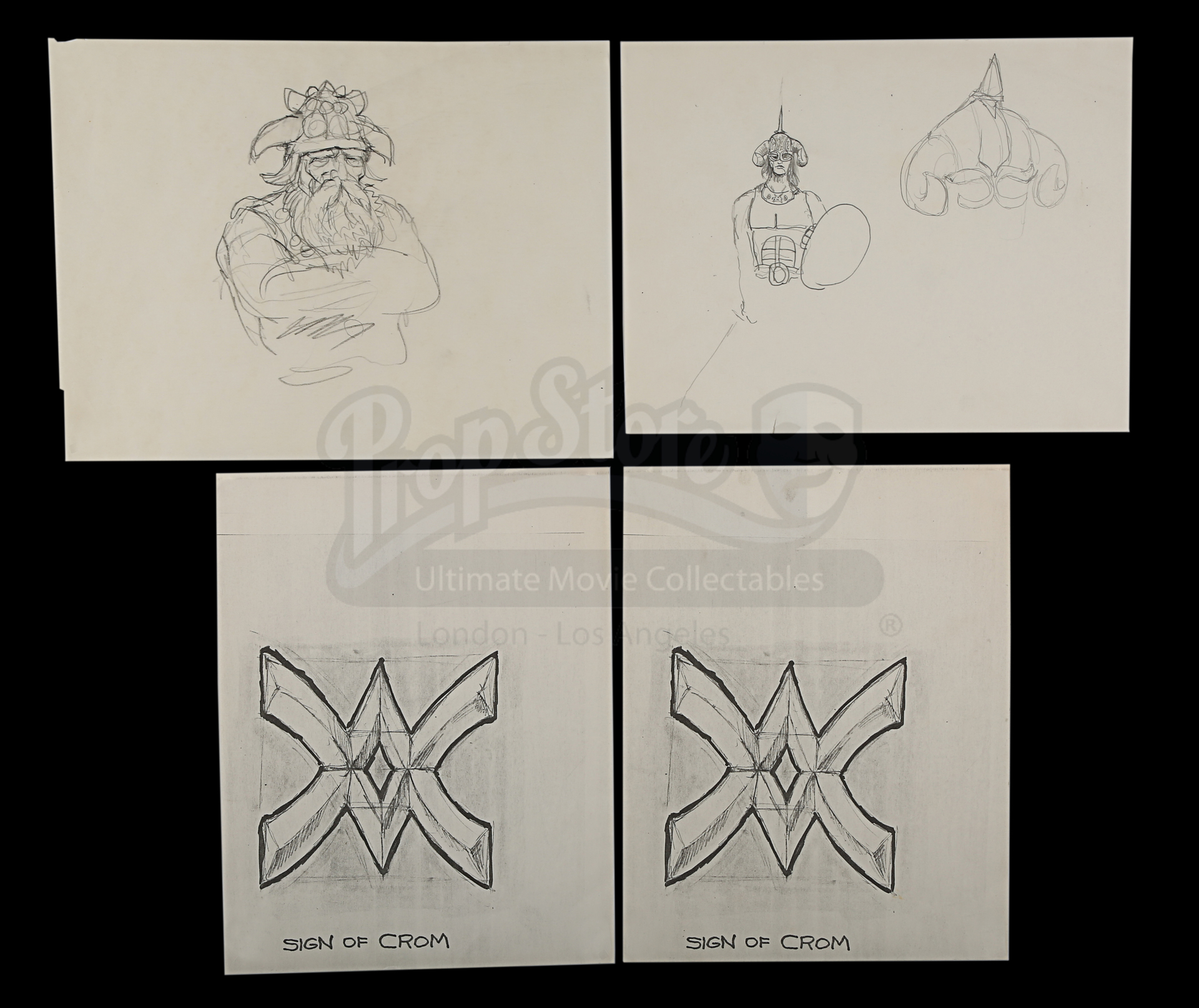 Ron Cobb Hand-Drawn Conan Concept Artwork and Printed Crom Emblem ...